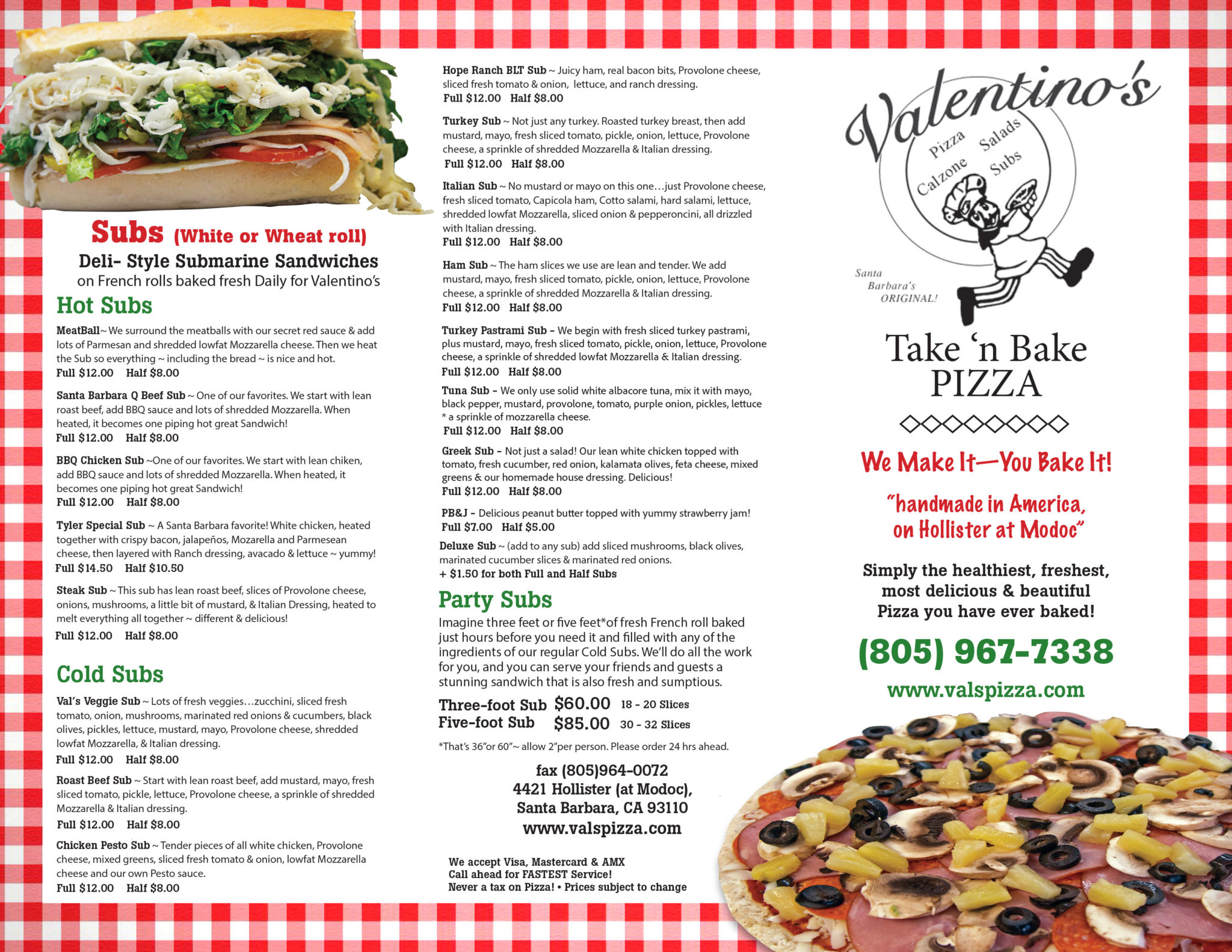 Menu – Valentino's Take & Bake Pizza