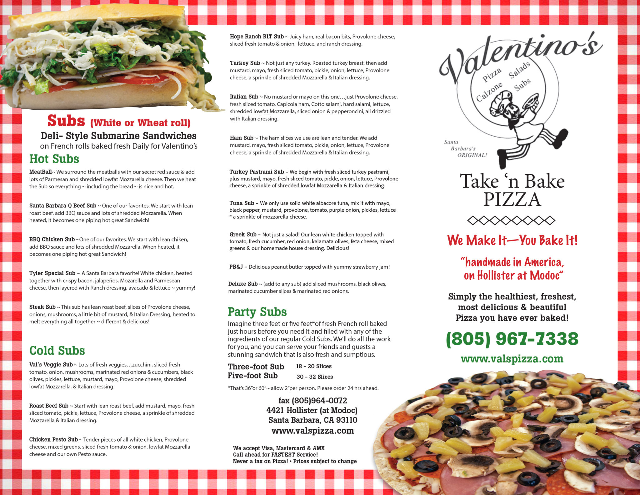 Menu – Valentino's Take & Bake Pizza
