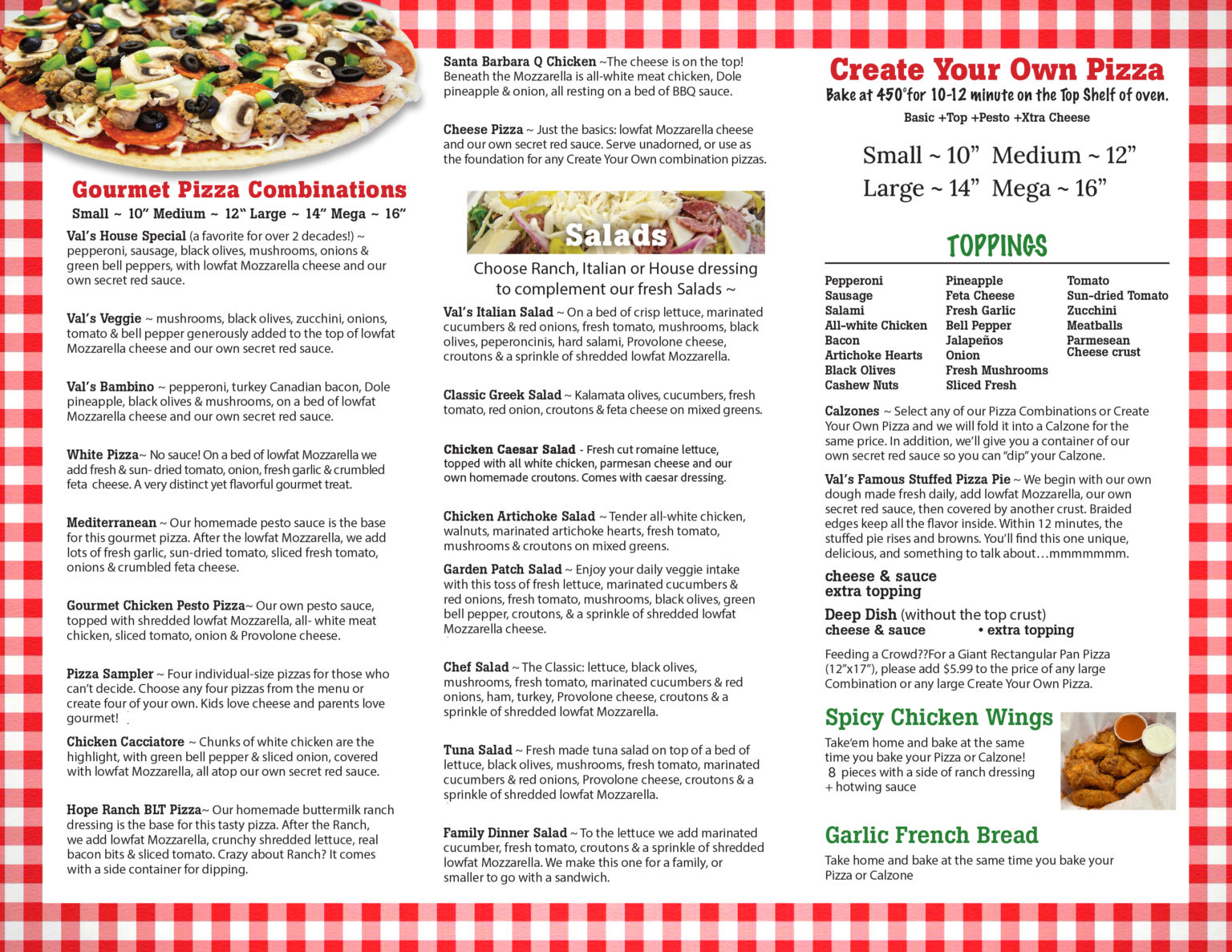 Menu – Valentino's Take & Bake Pizza